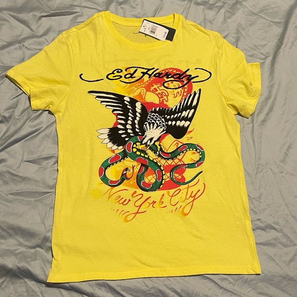 Ed Hardy | Shirts | Ed Hardy Yellow Shirt With Eagle And Snake Design ...